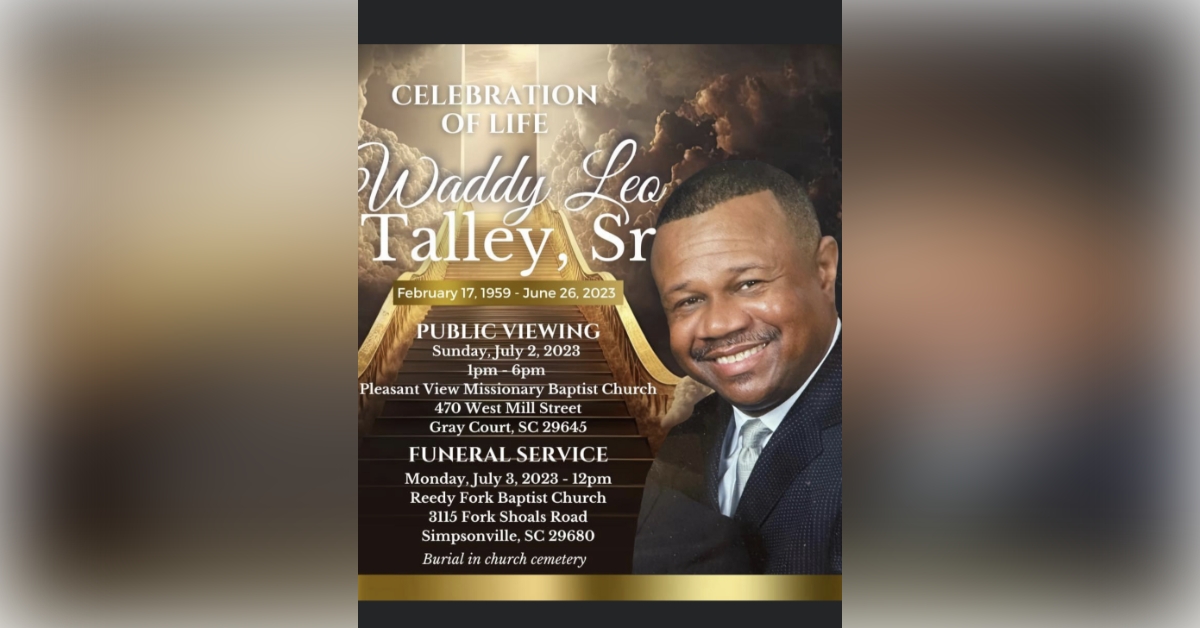 Obituary information for Pastor Waddy L Talley, Sr.