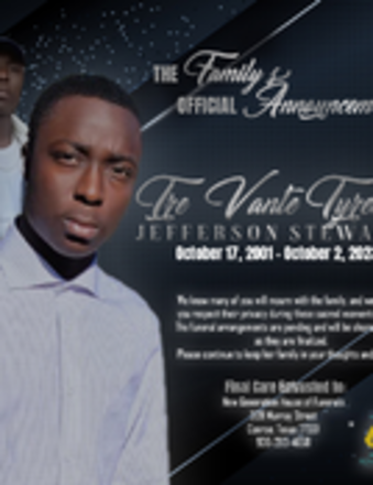 Tre' Vante Tyreece Jefferson-Stewart Obituary - 2023 - New Generation ...