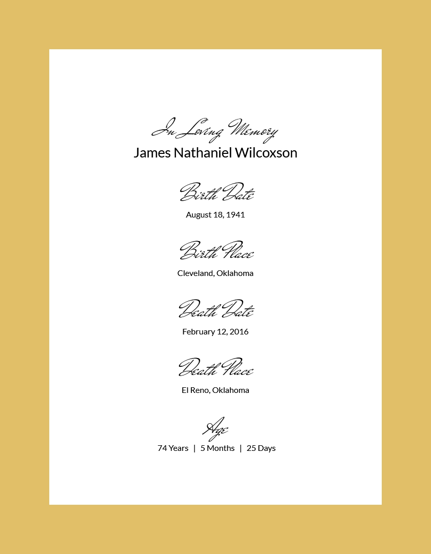 Obituary information for James Nathaniel Wilcoxson