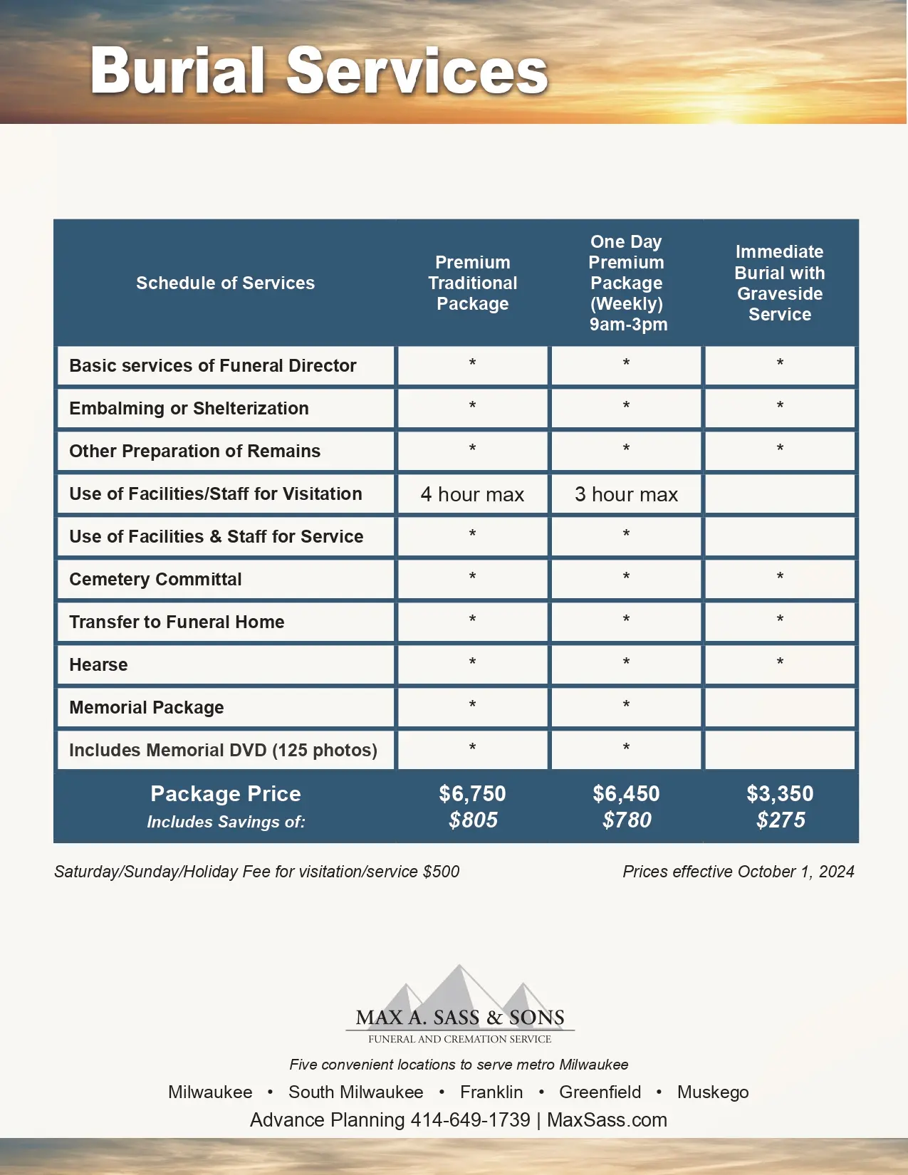 Service Pricing | Max A. Sass & Sons Funeral And Cremation Service