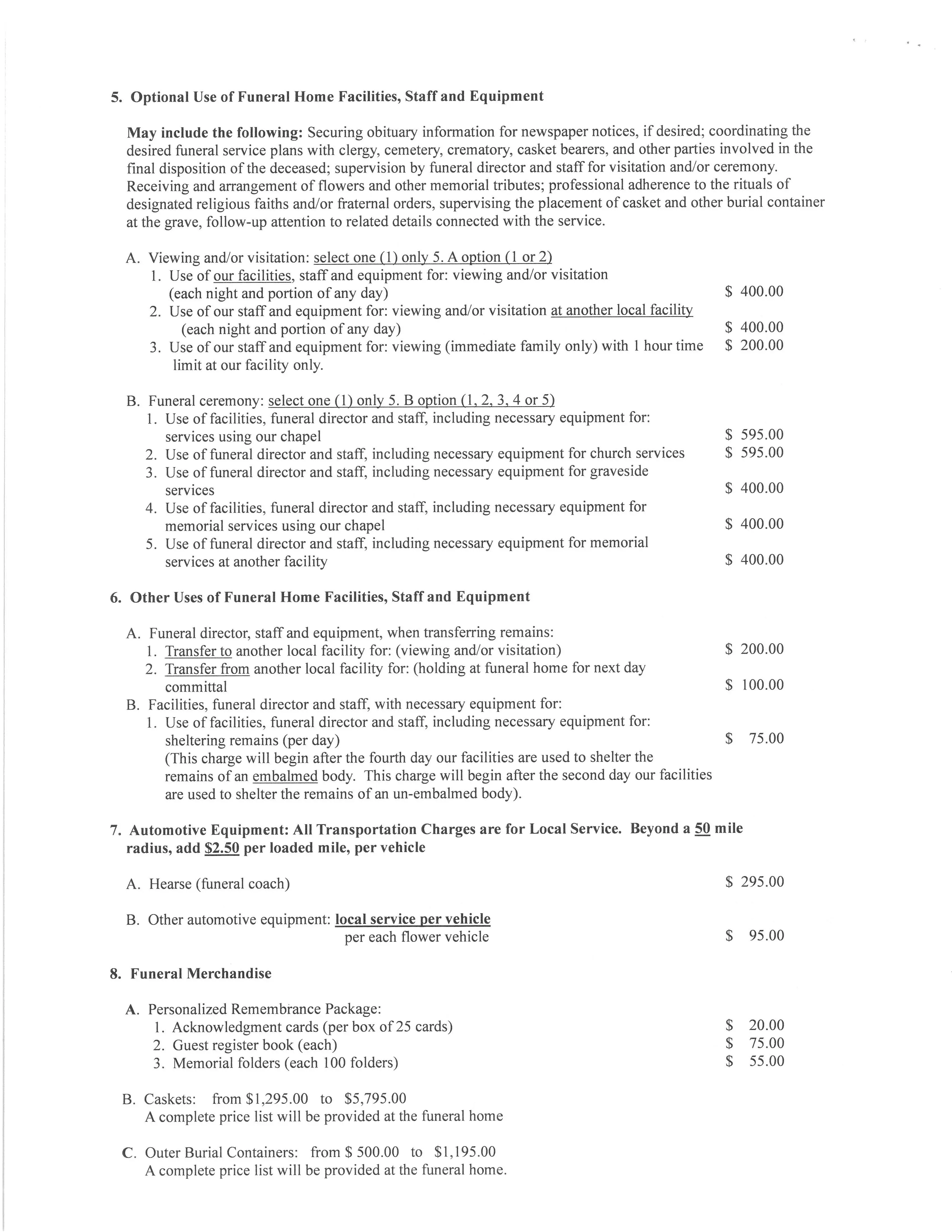 General Price List | Beasley-Wood Funeral Home