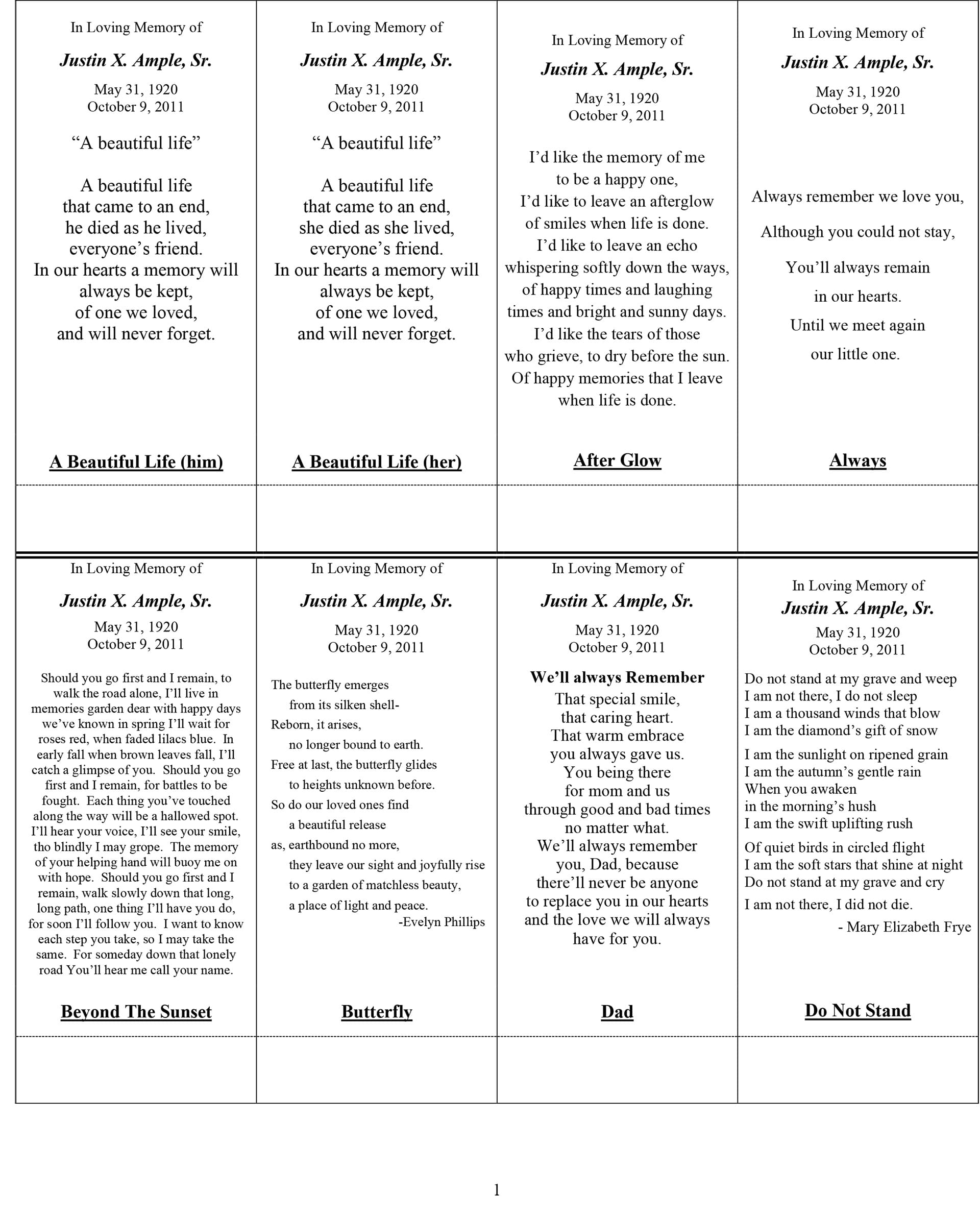 Prayer Cards - Text | The Mather-Hodge Funeral Home